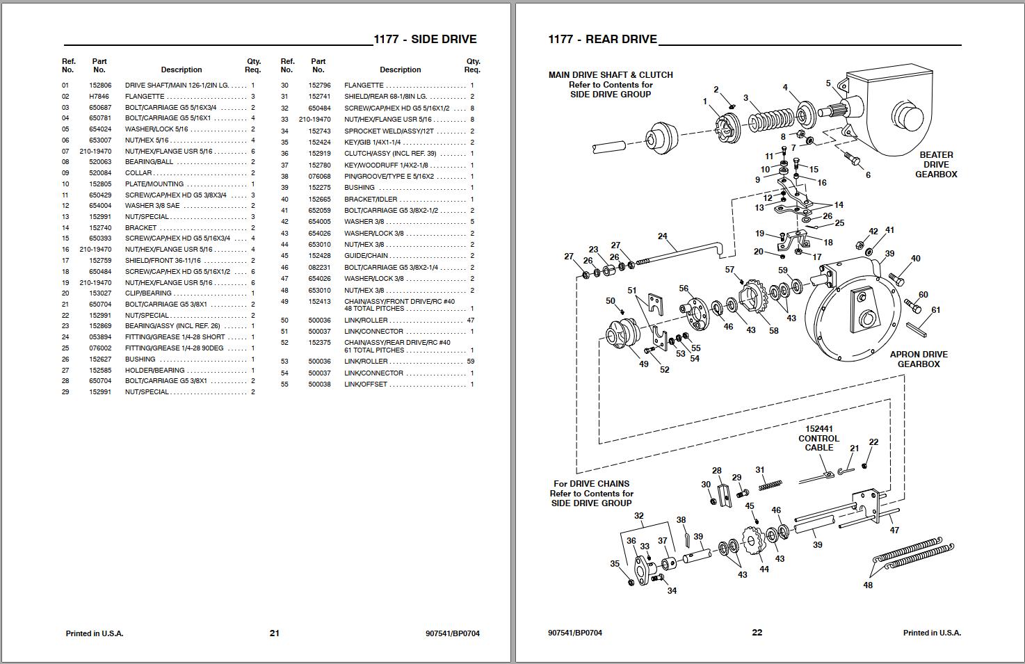 GEHL Manure Spreader 1177 Parts Manual 907541B
