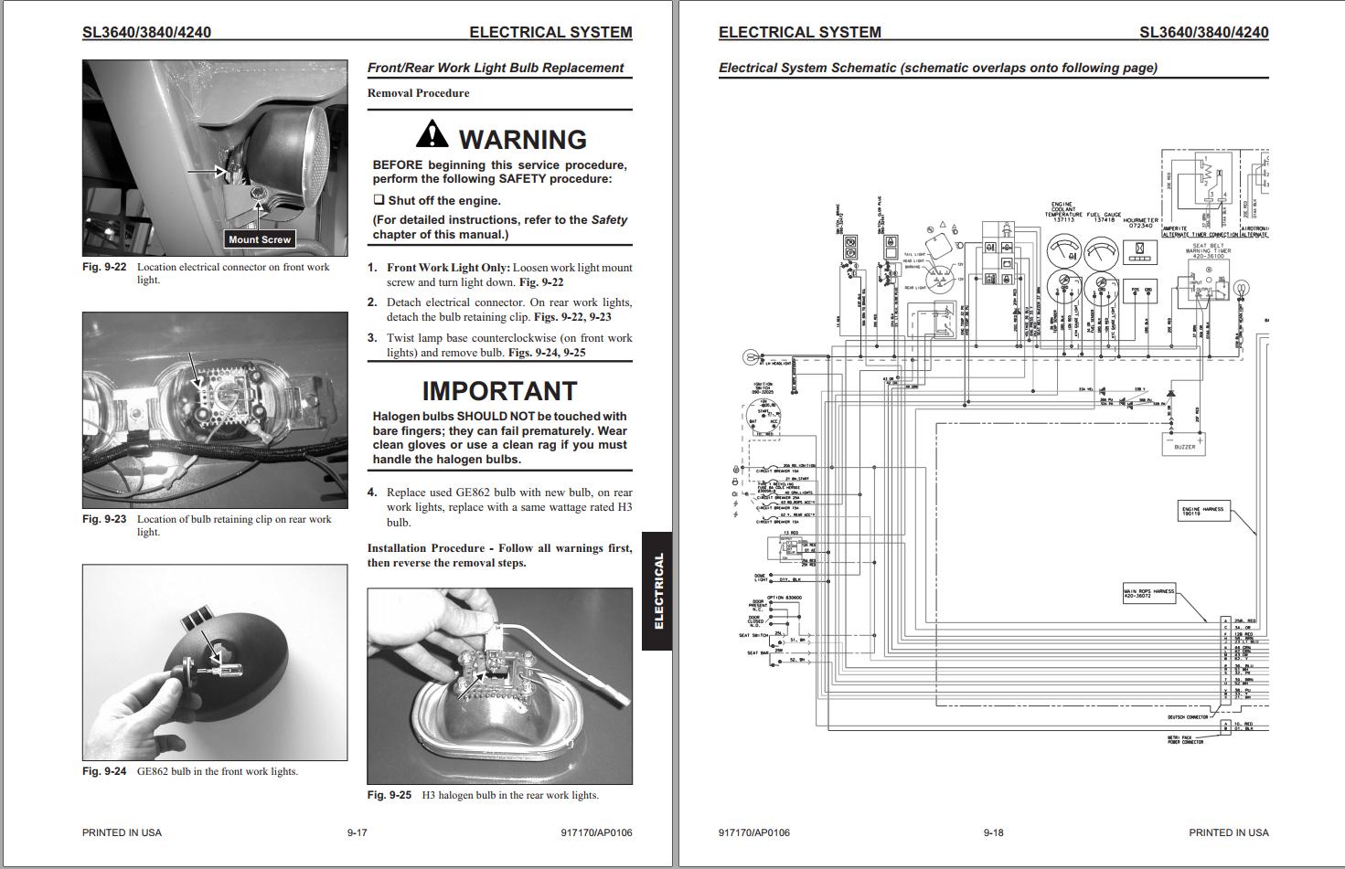 GEHL Skid Loaders SL3640 SL3840 SL4240 Service Manual 917170