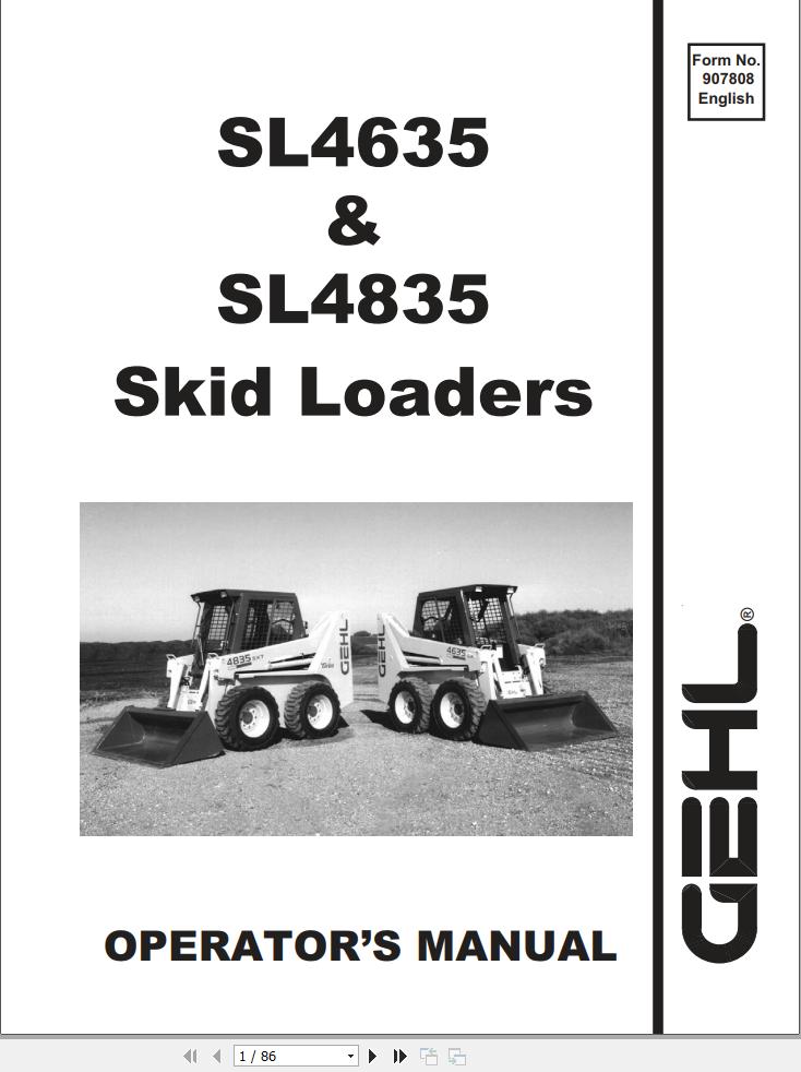 GEHL Skid Loaders SL4635 SL4835 Operators Manual 907808C