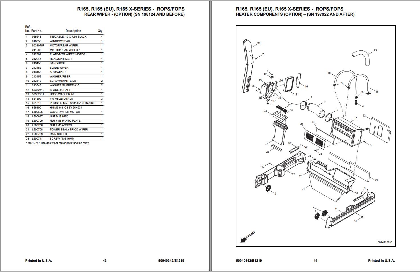 GEHL Skid Steer Loader R165 R165 X-Series Parts Manual 50940342E