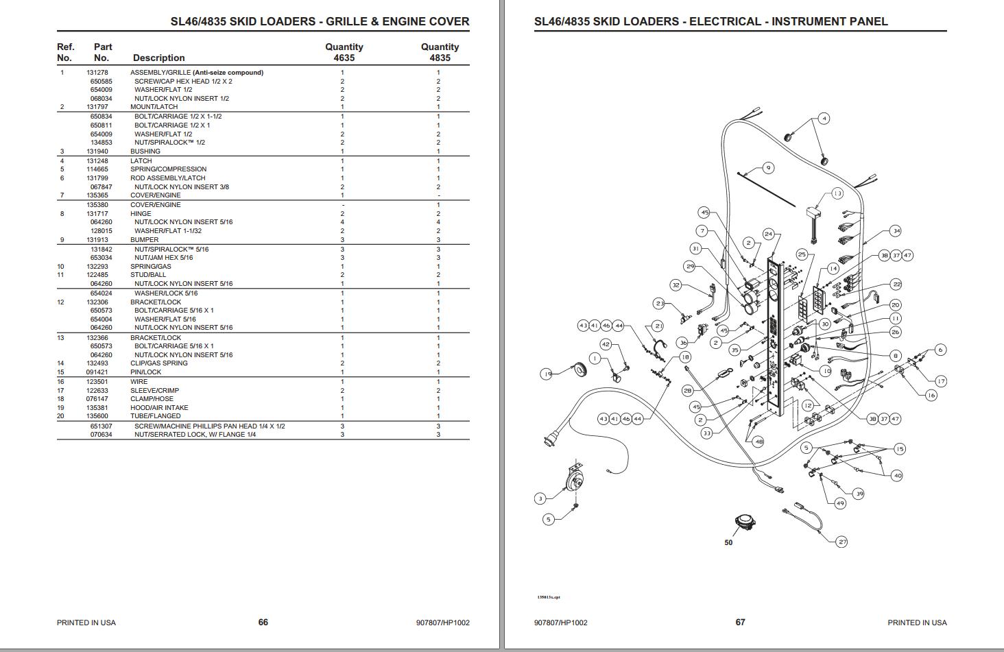 GEHL Skid Steer Loader SL4635 SL4835 Parts Manual 907807H