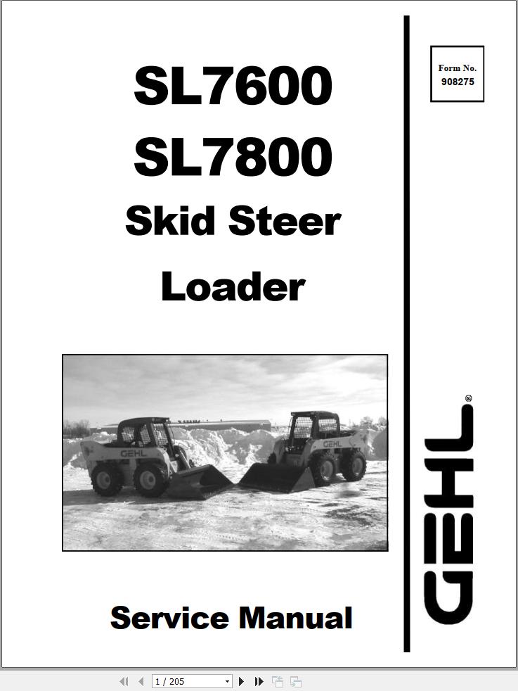 GEHL Skid Steer Loader SL7600 SL7800 Service Manual 908275