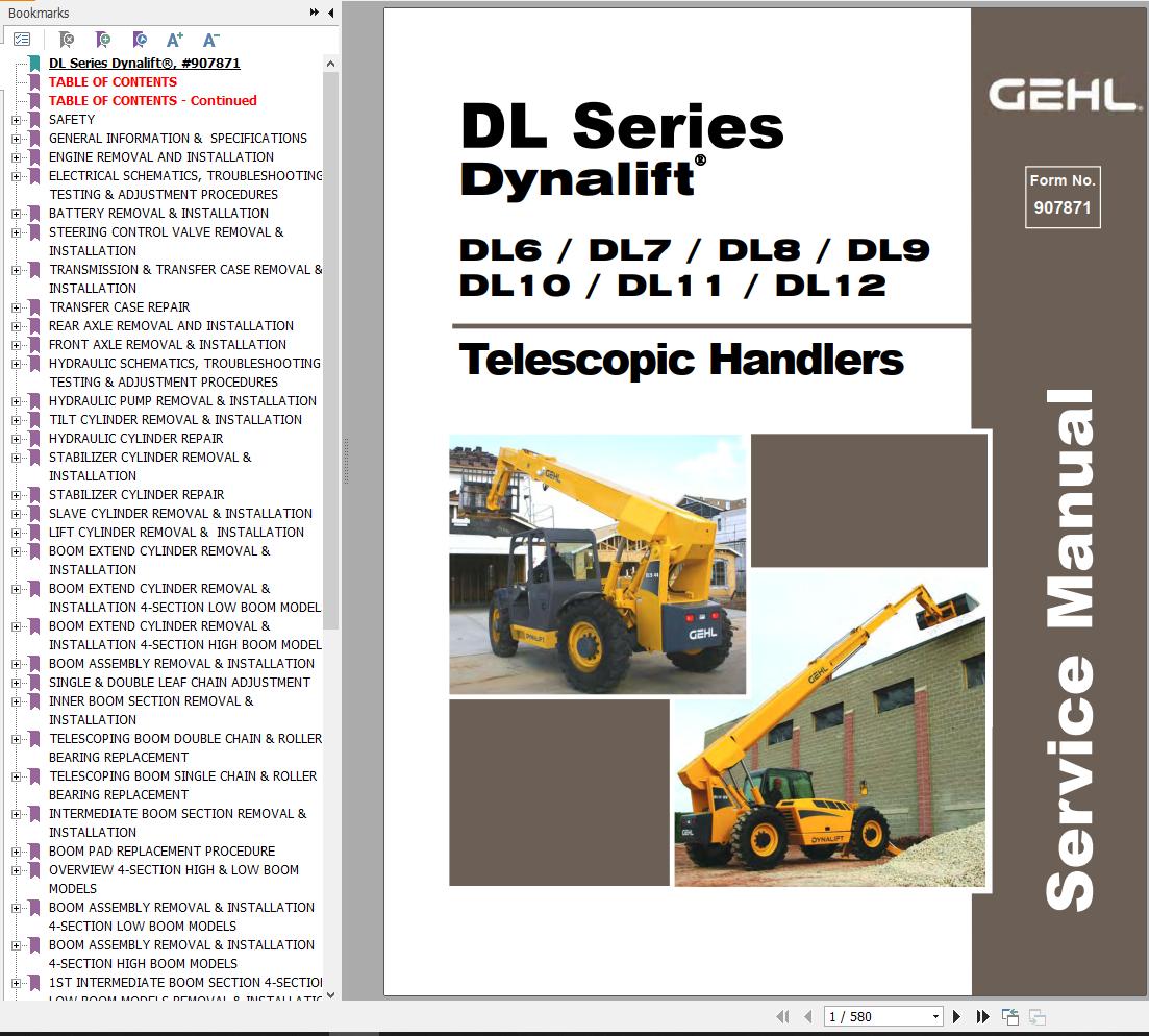 GEHL Telescopic Handlers DL6 DL7 DL8 DL9 DL10 DL11 Dl12 Service Manual ...