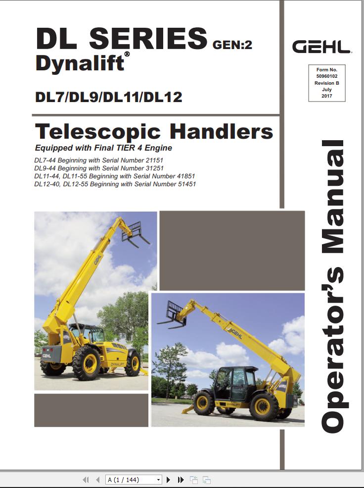 GEHL Telescopic Handlers DL Series Gen2 Operators Manual 50960102A