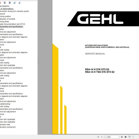 GEHL Telescopic Handler RS6-42 to E74 Series IV Service Manual 50960181B