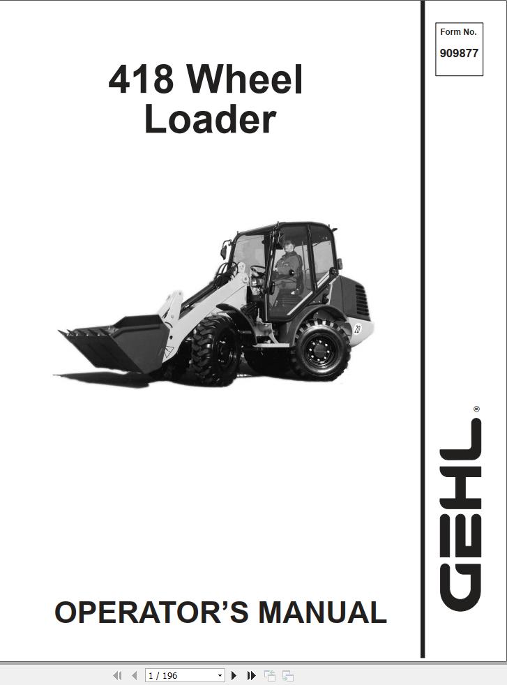GEHL Wheel Loader 418 Operators Manual 909877A