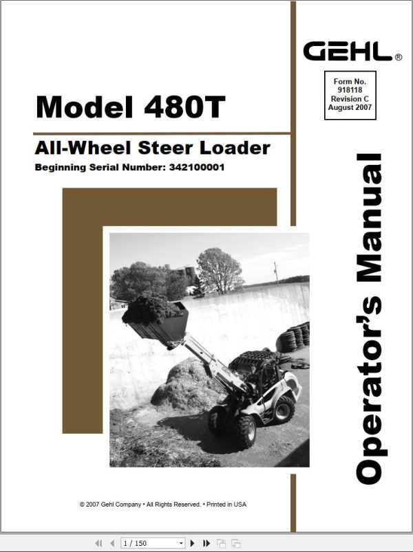 GEHL Wheel Loader 480T Operators Manual 918118C
