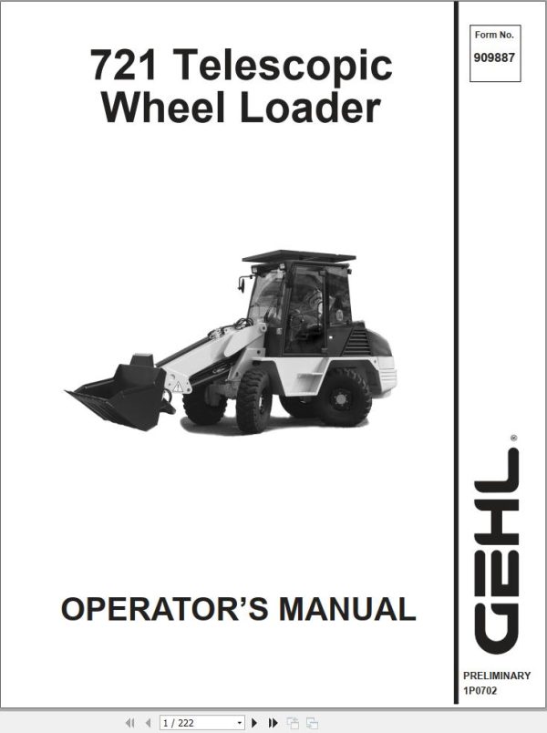 GEHL Wheel Loader 721 Operators Manual 909887A