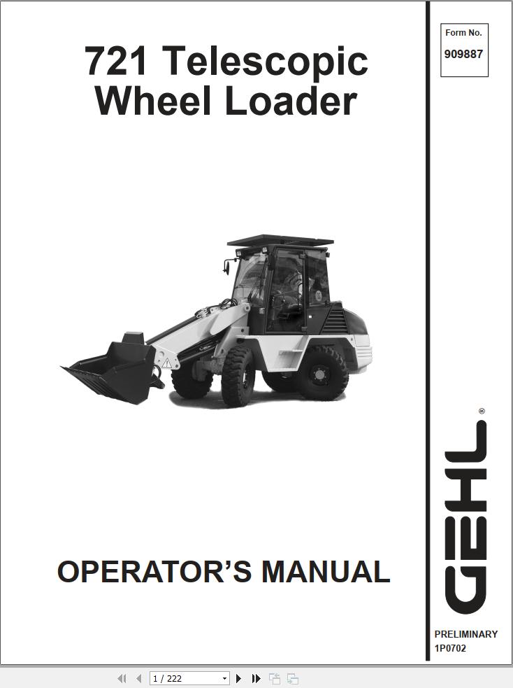 GEHL Wheel Loader 721 Operators Manual 909887A