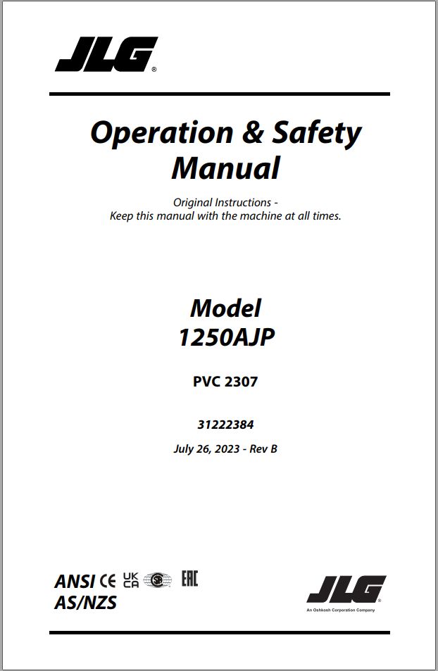 JLG Boom Lifts 1250AJP Operation Safety Manual 31222384 2023 PVC 2307