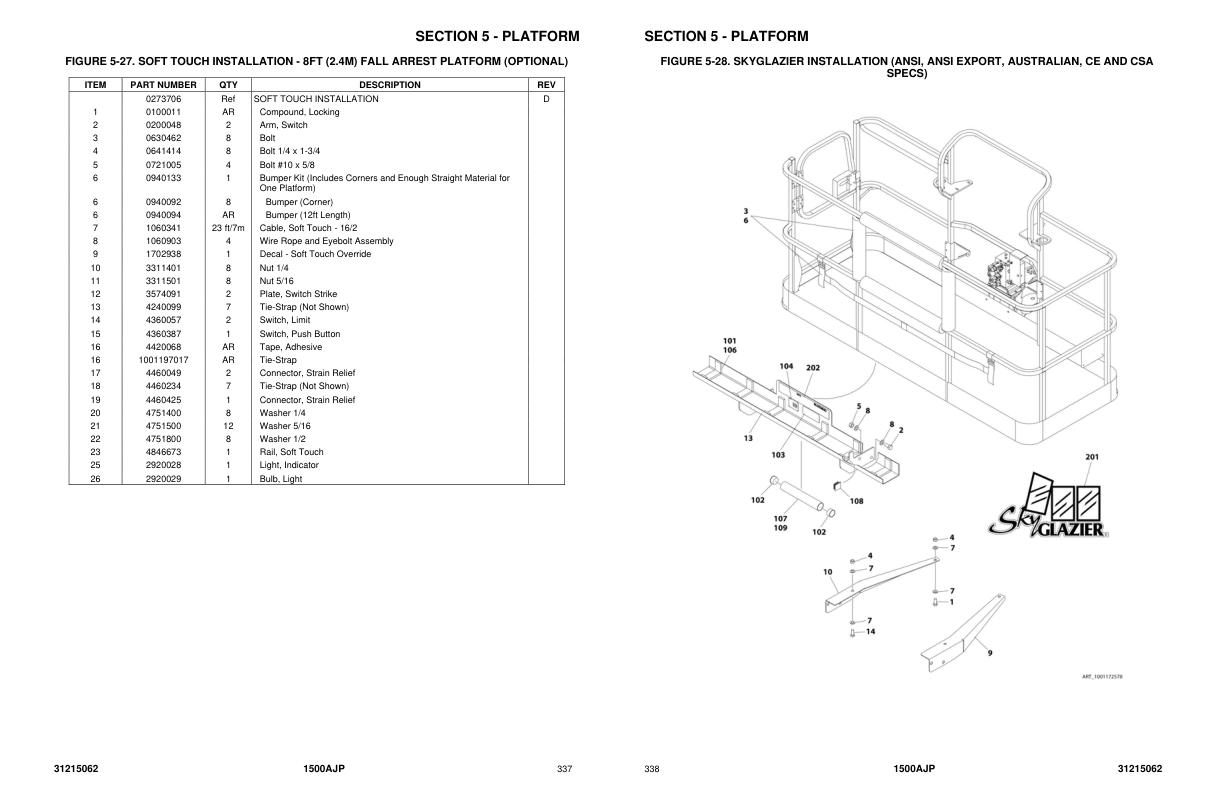 JLG Boom Lifts 1500AJP Parts Manual 31215062 2023 PVC 2001 2007