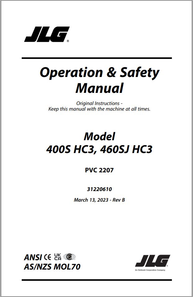 JLG Boom Lifts 400S HC3 460SJ HC3 Operation Safety Manual 31220610 2023 ...