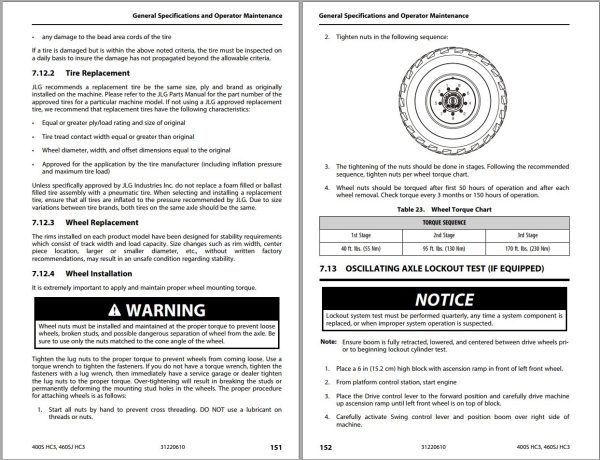 JLG Boom Lifts 400S HC3 460SJ HC3 Operation Safety Manual 31220610 2023 ...