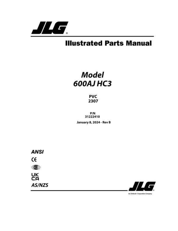 JLG Boom Lifts 600AJ HC3 Parts Manual 31222410 2024 PVC 2307