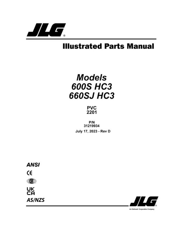 JLG Boom Lifts 600S HC3 660SJ HC3 Parts Manual 31219934 2023 PVC 2201