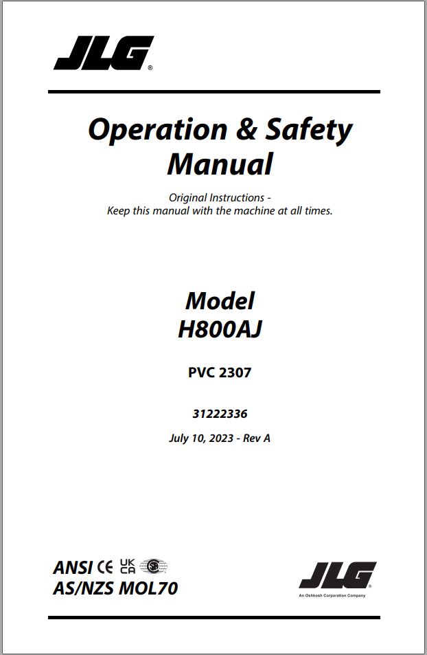 JLG Boom Lifts H800AJ Operation Safety Manual 31222336 2023 PVC 2307