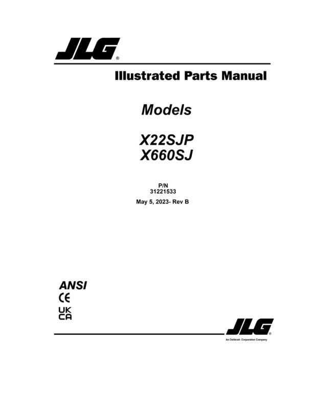 JLG Compact Crawler Booms X22SJP X660SJ Parts Manual 31221533 2023