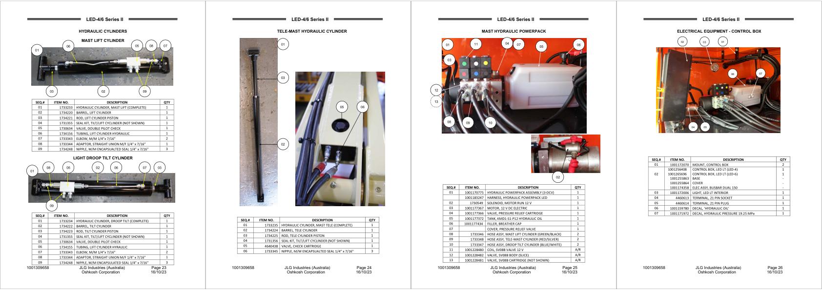 JLG Light Towers LED-4 LED-6 II Parts Manual 1001309658 2023