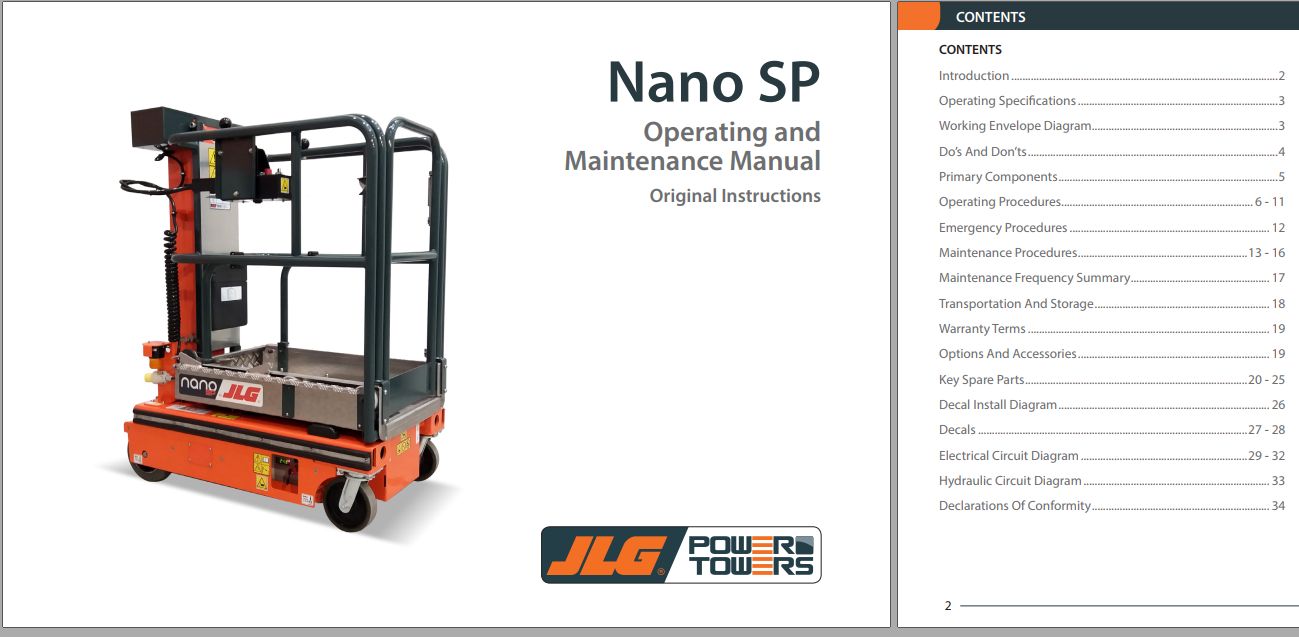 JLG POWER TOWERS Vertical Masts NANO SPE Operation Maintenance Manual ...