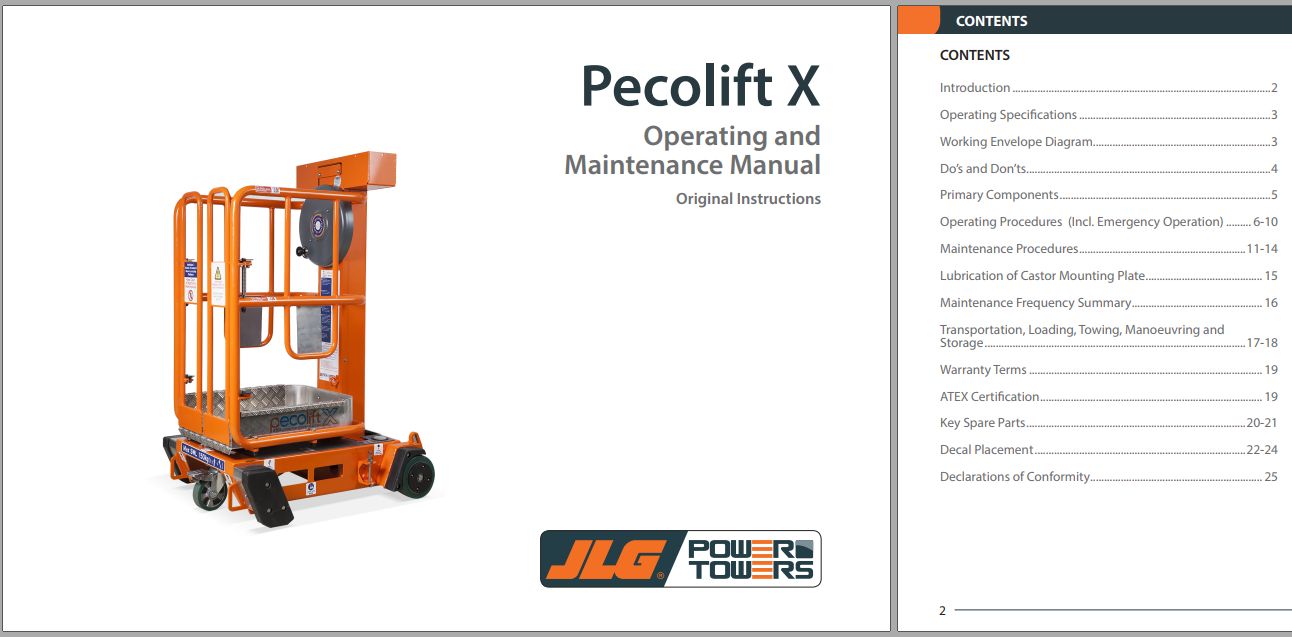 JLG POWER TOWERS Vertical Masts PECOLIFTX Operation Maintenance Manual ...