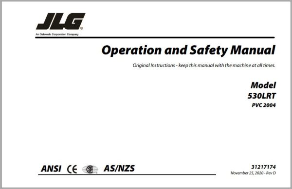 JLG Scissor Lifts 530LRT Operation Safety Manual 31217174 2020 PVC 2004