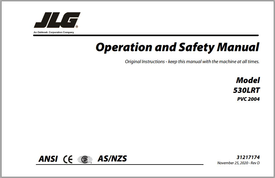 JLG Scissor Lifts 530LRT Operation Safety Manual 31217174 2020 PVC 2004
