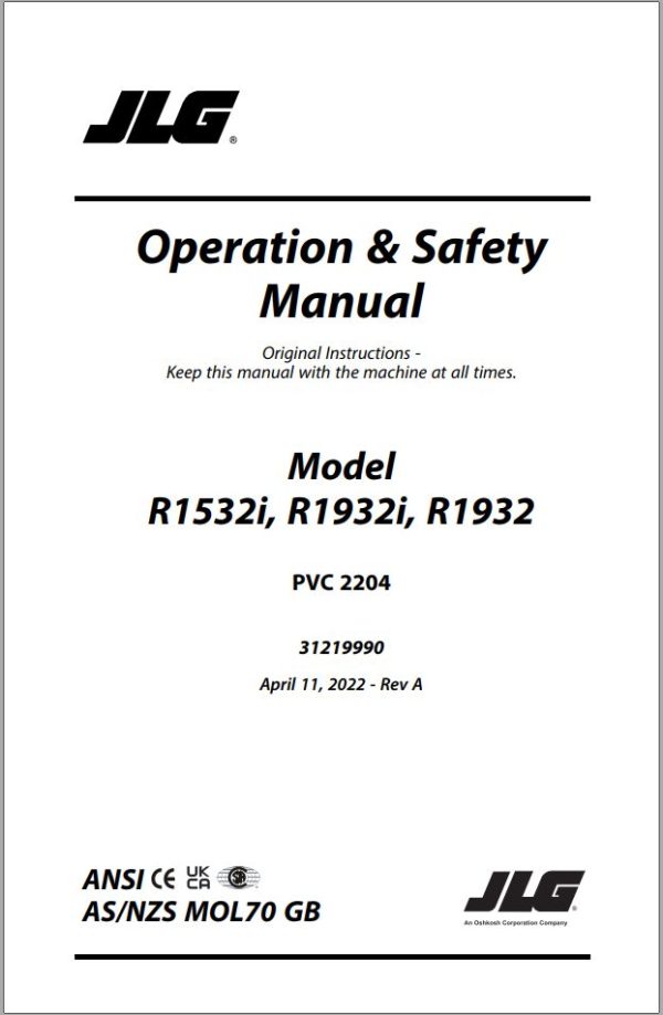 JLG Scissor Lifts R1532i R1932 R1932i Operation Safety Manual 31219990 ...