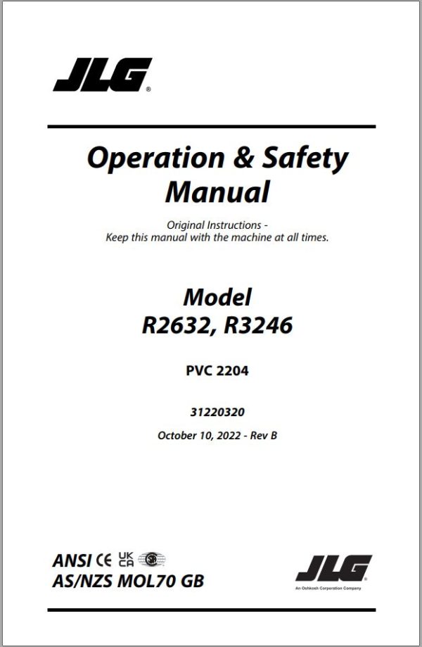 JLG Scissor Lifts R2632 R3246 Operation Safety Manual 31220320 2022 PVC ...