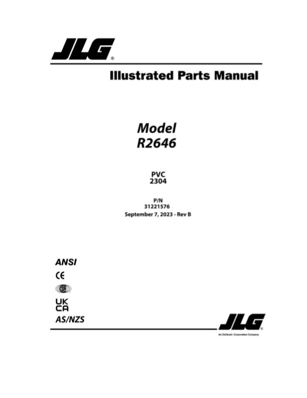 JLG Scissor Lifts R2646 Parts Manual 31221576 2023 PVC 2304