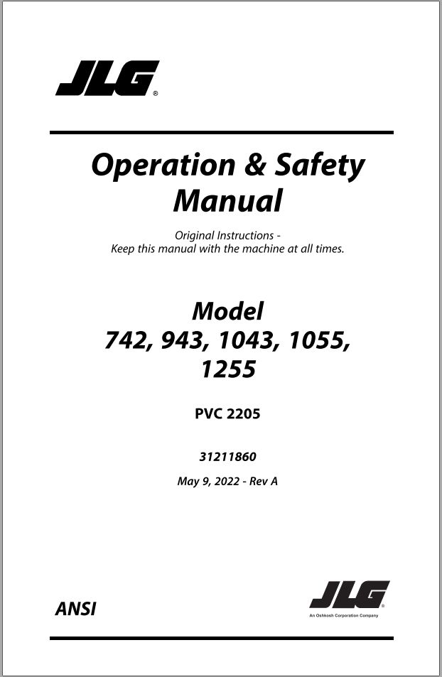 JLG Telehandlers 1043 1055 1255 742 943 Operation Safety Manual ...