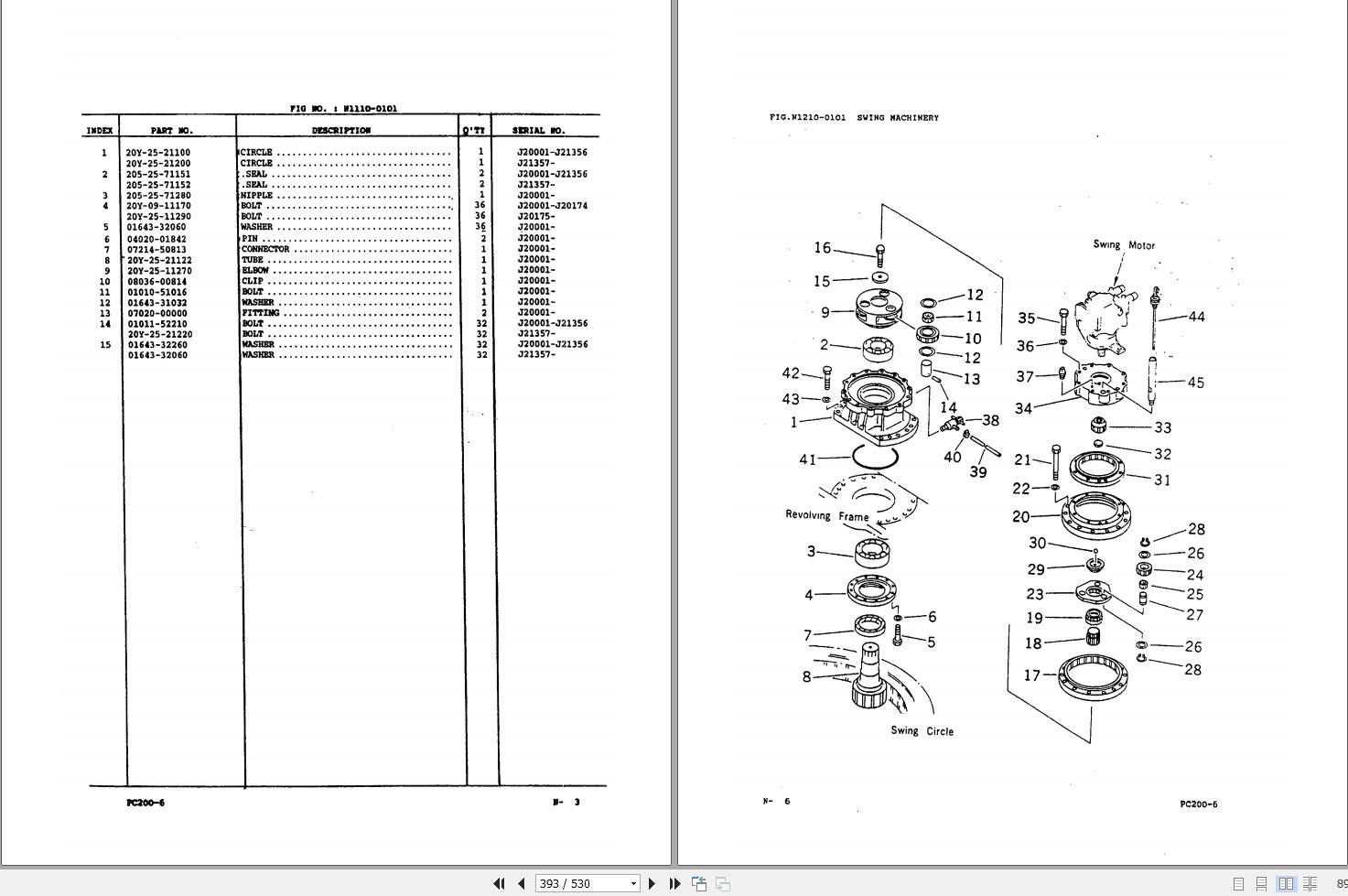 Komatsu Crawler Excavators PC200-6 PC200LC-6 Part Book