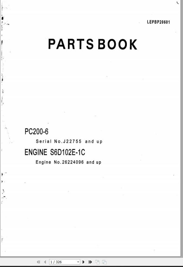 Komatsu Crawler Excavators PC200-6 Part Book