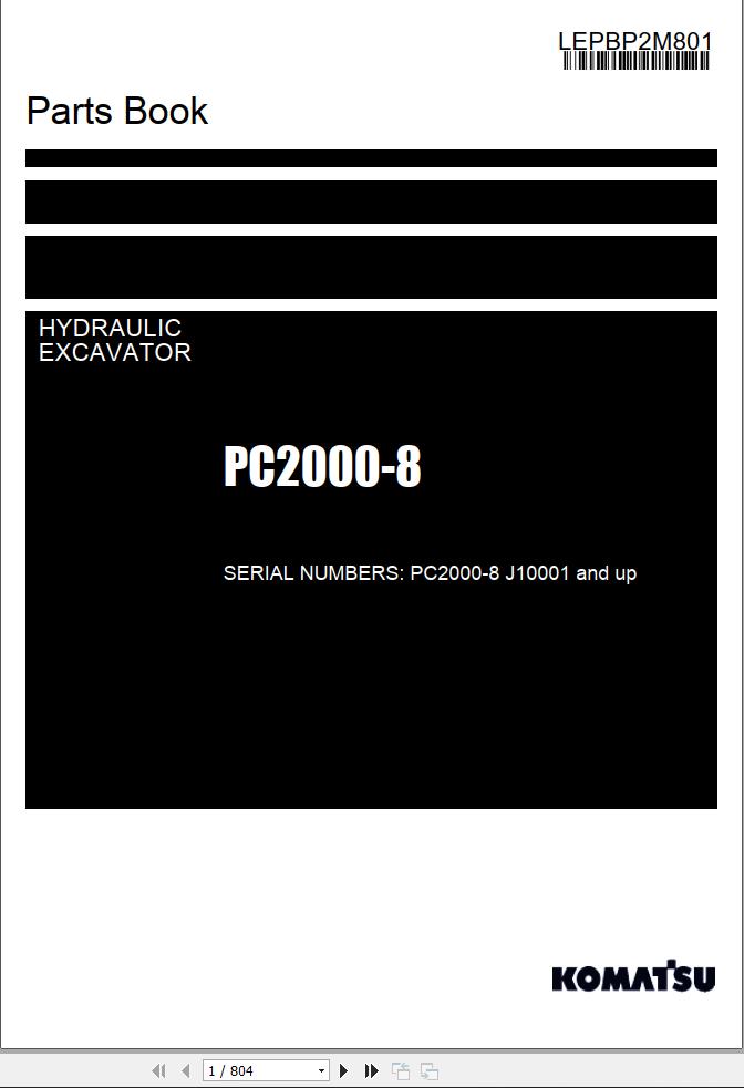Komatsu Crawler Excavators PC2000-8 Part Book LEPBP2M801