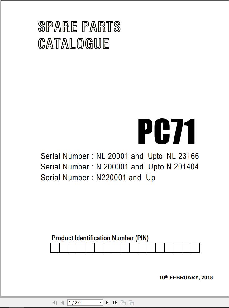 Komatsu Crawler Excavators PC71 Part Book