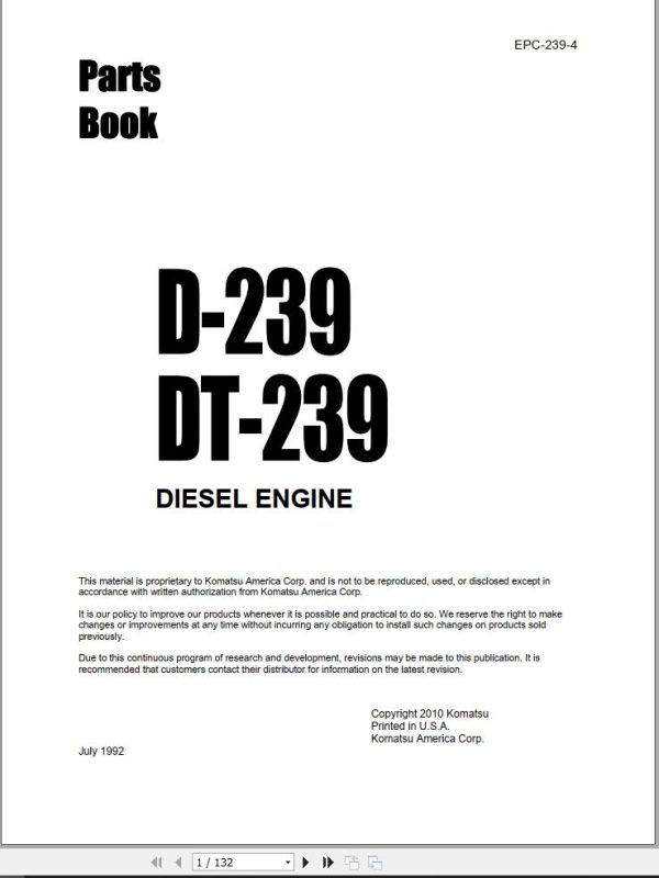 Komatsu Diesel Engines D239 DT239 Part Book EPC-239-4