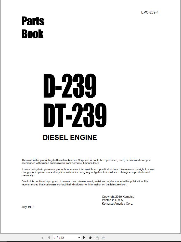Komatsu Diesel Engines D239 DT239 Part Book EPC-239-4