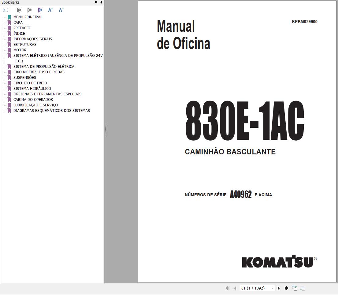 Komatsu Dump Truck 830E-1AC Shop Manual PT