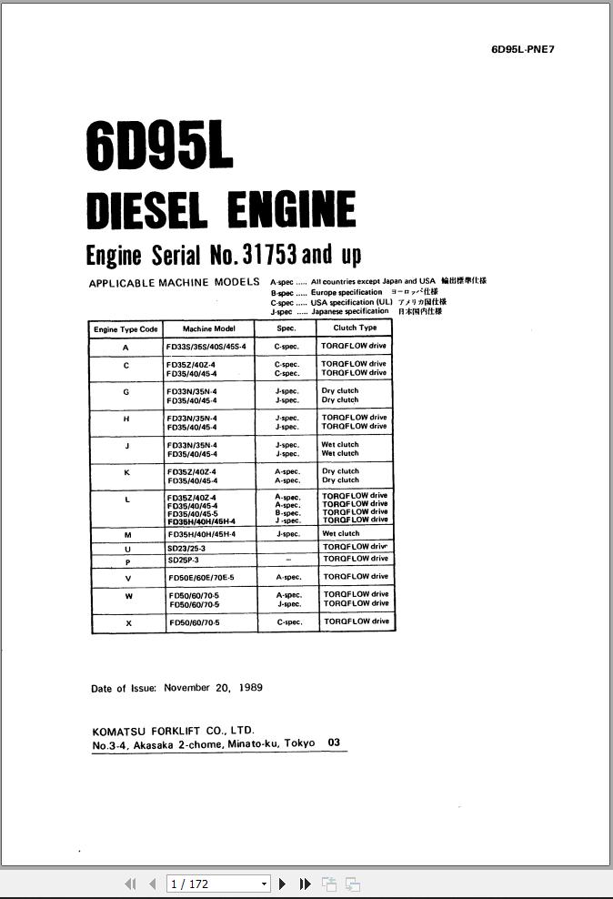 Komatsu Engine 6D95L Part Book