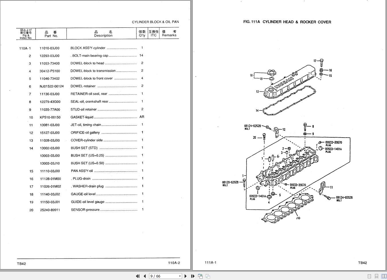Komatsu Engine TB42 Part Book PGCTB40-01