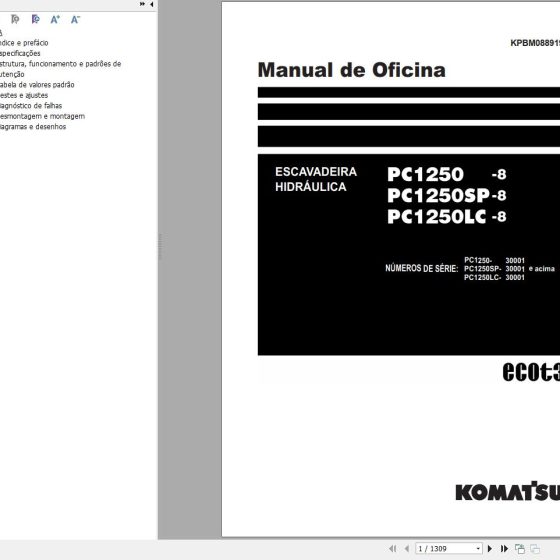 Komatsu Excavator PC1250-7 PC1250SP-7 PC1250LC-7 Shop Manual GSBM027302 ES