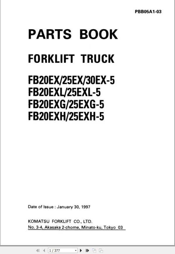 Komatsu Forklift FB20EX-5 FB25EXH-5 Part Book PBB05A1-03