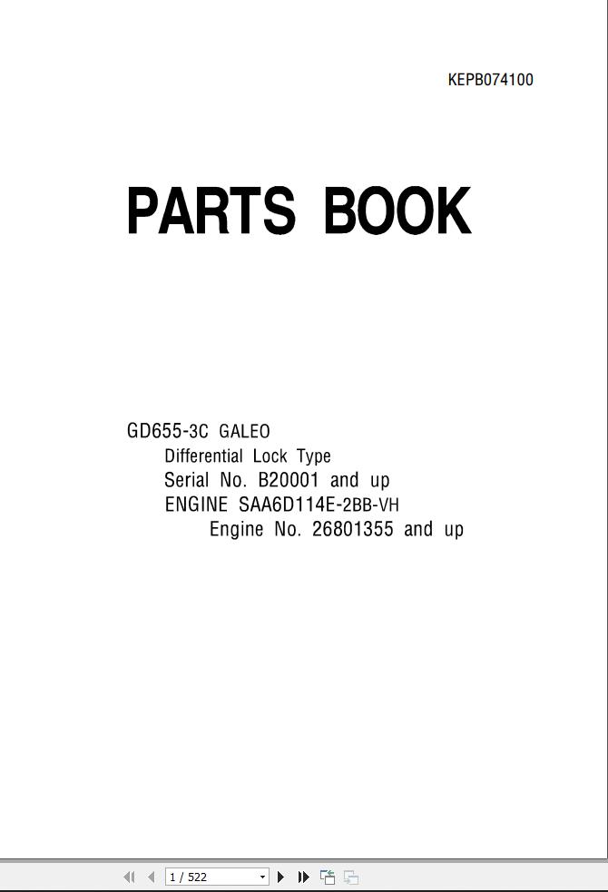 Komatsu Motor Grader GD655-3C Part Book
