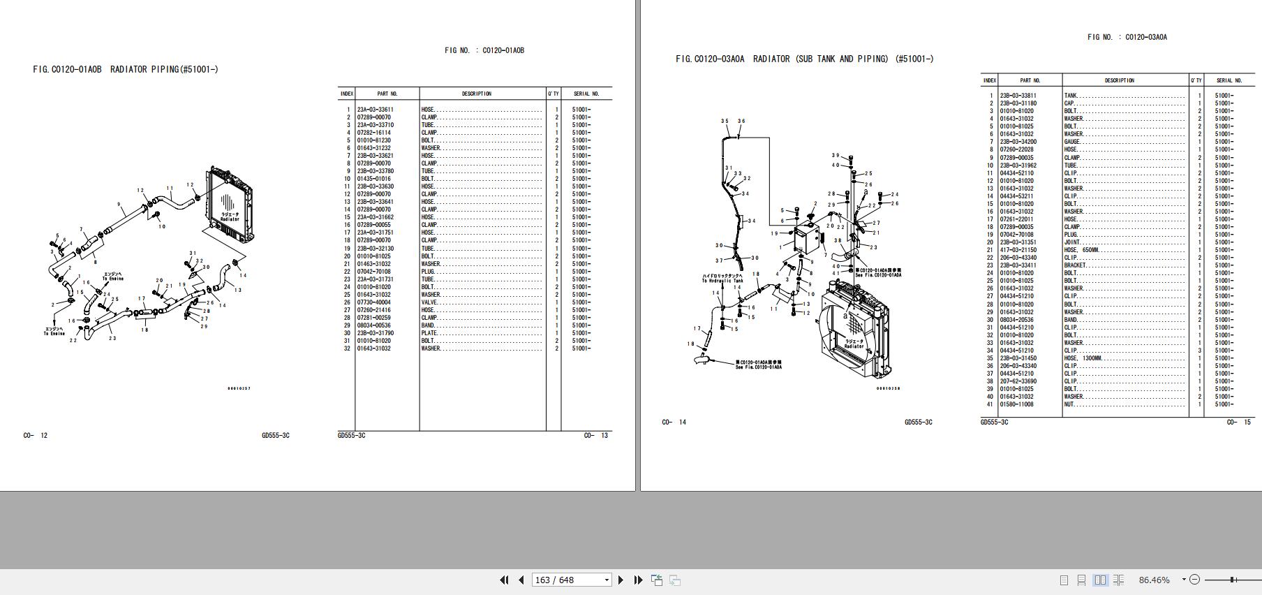 Komatsu Motor Graders GD555-3C Part Book