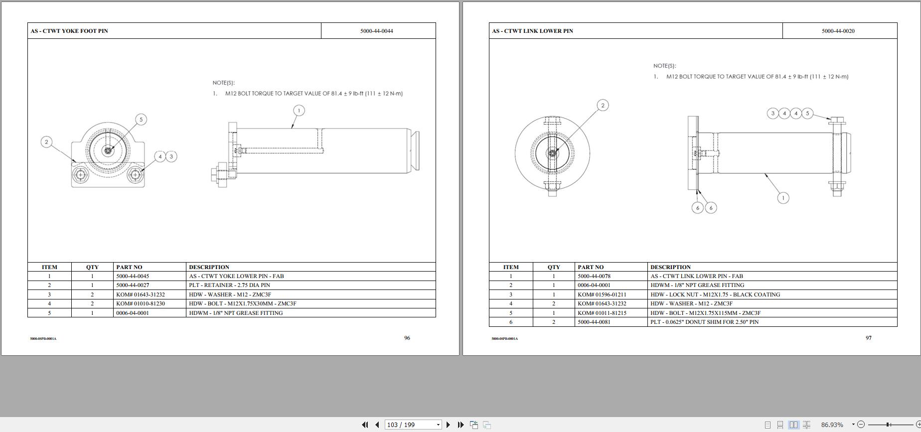 Komatsu Pipelayer K170 Part Book 5000-08PB-0001A