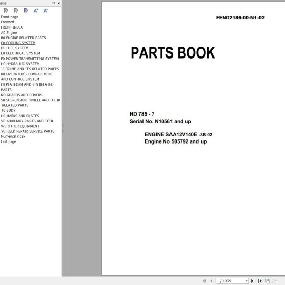 Komatsu Rigid Dump Truck HD785-5 Part Book