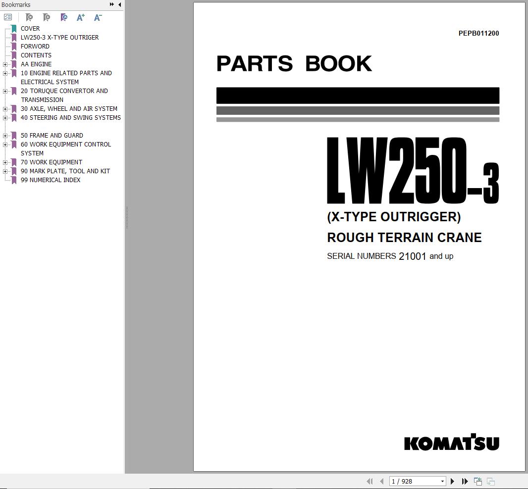 Komatsu Rough Terrain Crane LW250-3 Part Book