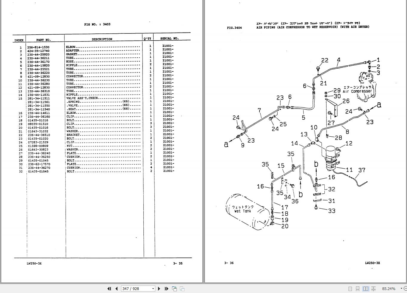 Komatsu Rough Terrain Crane LW250-3 Part Book