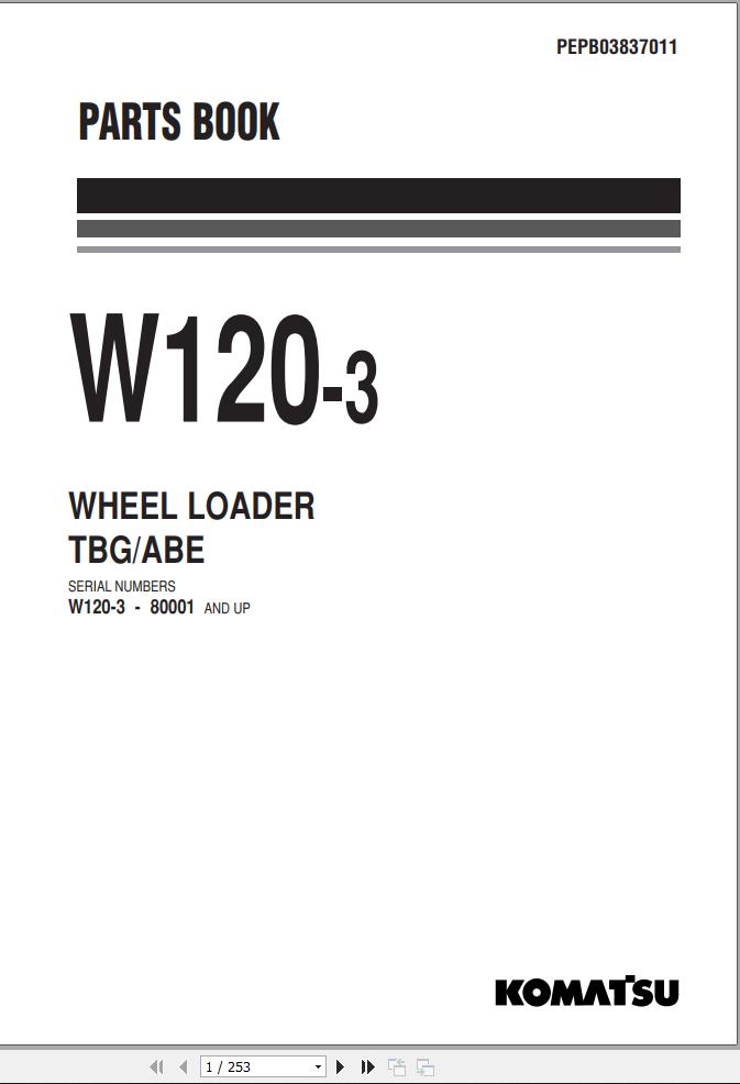 Komatsu Wheel Loader W120-3 Part Book PEPB03837011