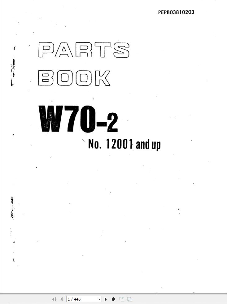 Komatsu Wheel Loader W70-2 Part Book PEPB03810203