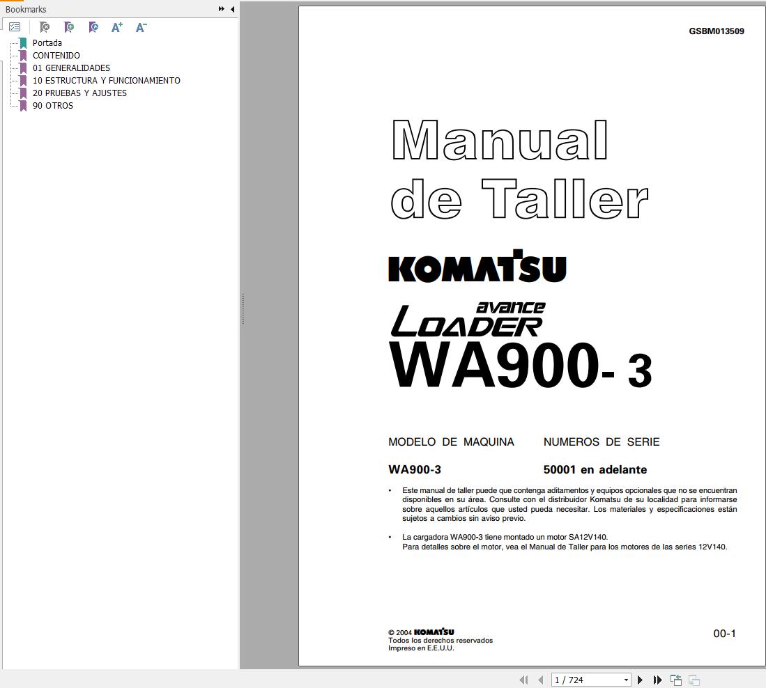 Komatsu Wheel Loader WA900-3 Shop Manual GSBM013509 ES